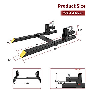 YITAMOTOR 60" 4000LBS Clamp on Pallet Forks Light Duty Forks for Tractor Loader Bucket with Adjustable Stabilizer Bar