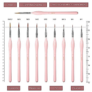 Fine Detail Brush Professional Grade and High-Density Non Slip Acrylic Tranquil-Azure Handle,9 Pack,Miniature,Model Painting,Watercolor,Oil,Warhammer 40k(Random delivery of red and Green Color)