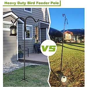 Tuohours 92 Inch Double Shepherd Hook Stand for Outdoor Birdfeeder, Adjustable Two Sided Garden Bird Feeder Pole Holder for Birdhouse Planter Solar Light Lantern, Black, 1 Pack
