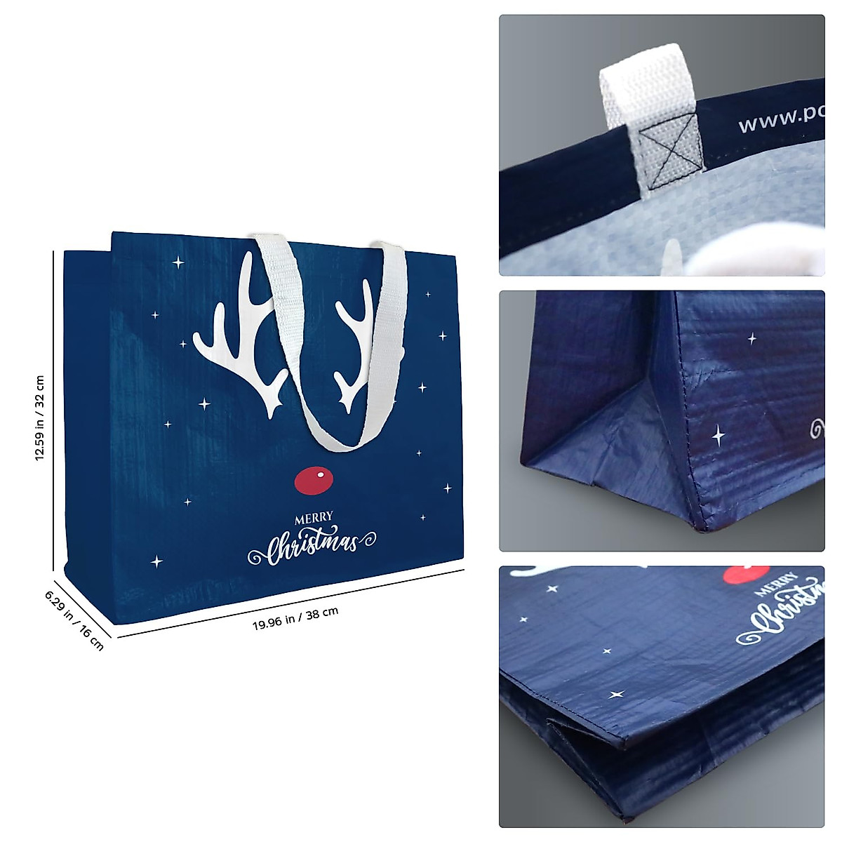 L'ogar 10 pack reusable shopping bags with handle, christmas reindeer design. Grocery bag, gift bag, groceries totes. Load 88.18 lbs. 19.96"*6.29"*12.59"