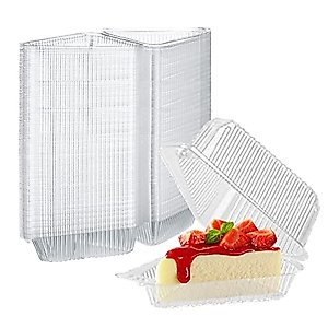 200 Pcs Transparent Cake Slice Containers Plastic Containers with Lids 5“ Clear Medium Hinged Lid Cheesecake Pie Container Disposable to Go Box Food Containers for Take Out Packaging