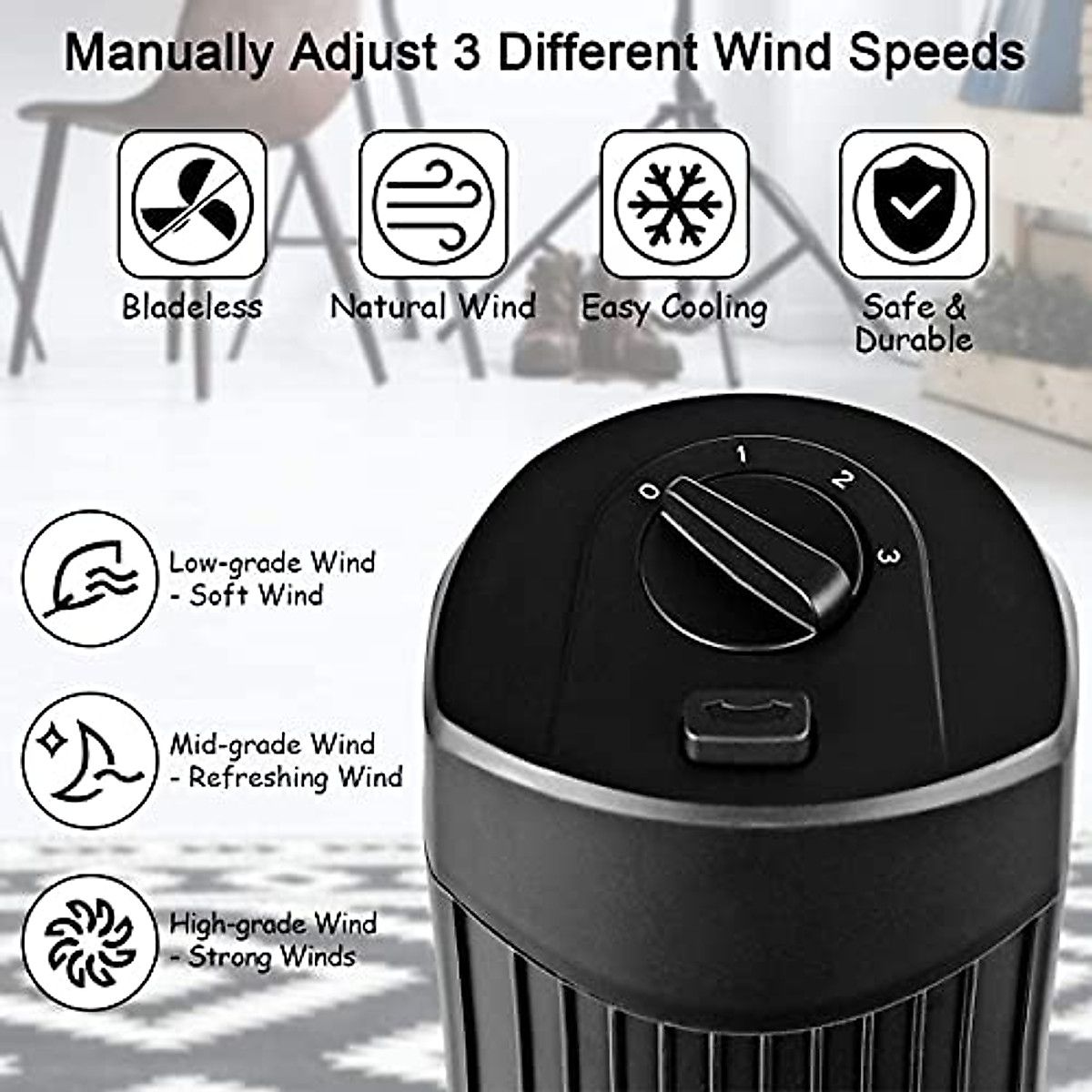 FANTASK Tower Fan, 28 Inch Quiet Oscillating Fan , 3 Wind Speeds & Modes, Bladeless Standing Cooling Fan, Air Circulator Fan for Home Office Kitchen, Floor Fan for Bedroom Room (Black)