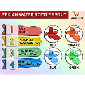 ZEKIAN Baby Water Bottle Cap, Water Bottle Spout, Bottle Top Adapter Replacement for Kids and Adults, Silicone Portable Spill-Proof, Leakproof, Reusable & Compatible with All Bottles, Pack of 4 PCS