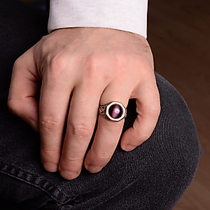 Men's 925 Sterling Silver Handmade Ring with Natural Amethyst Gemstone - Byzantine Empire Design
