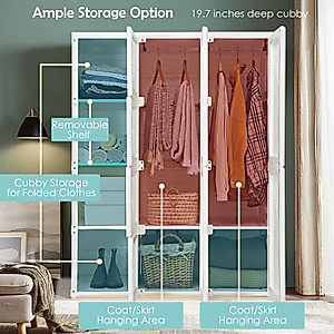 Tangkula Portable Closet Wardrobe, Foldable Clothes Organizer with Cubby Storage, Hanging Rods, Easy Assemble Clothing Storage with Magnet Doors, Folding Bedroom Armoire (8 Cubbies & 2 Rods)