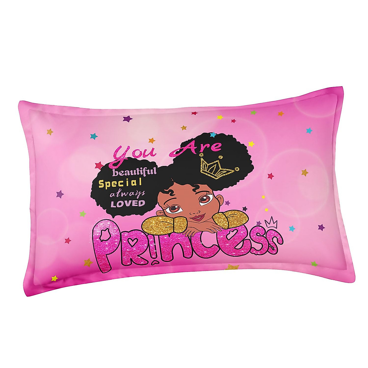 SIRDO Kids Twin Bedding Set for Girls, Princess Comforter Set Twin, Black Girl Bed Set, Pink Teens Kids Daybed Quilt Set with 1 Comforter and 2 Pillow Cases