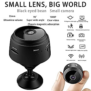 Mini Camera, Wireless WiFi Motion Detects Magnetic Camera, HD 1080P Portable Home Security Cameras Covert Nanny Cam Small Indoor Outdoor White Video Recorder Motion Activated Night Vision (Black)