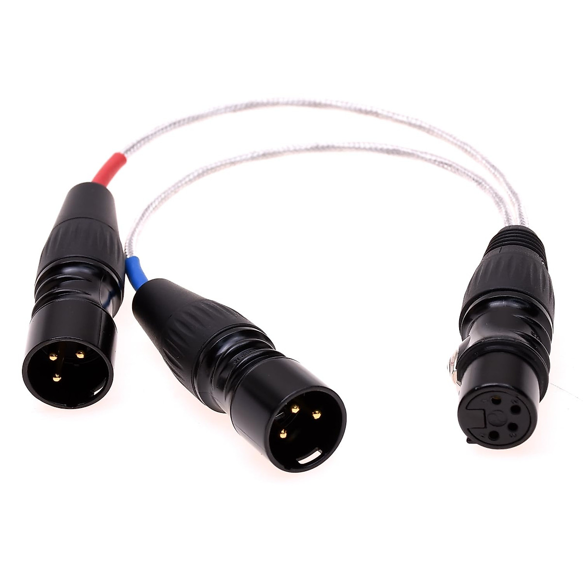 GAGACOCC XLR Cable Dual 3-Pin XLR Male to 4-Pin XLR Female Balanced Audio Headphone Adapter Clear Silver Plated Shield Cable 20CM (Dual 3-Pin XLR Male to 4 Pin XLR Female)