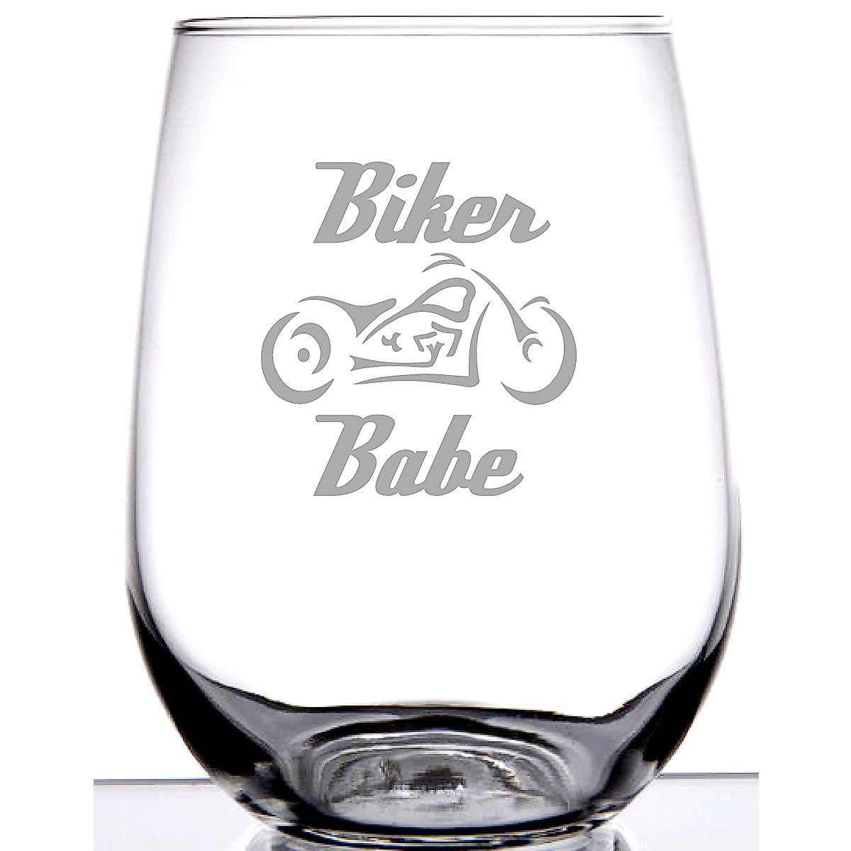 Biker Babe Stemless Wine Glass | Laser Etch Embedded Design | Motorcycle Biker Girl Woman | 15 Ounce