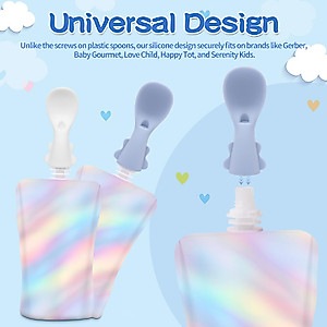 Leak-Proof Silicone Baby Spoon Topper: Easy Attach Spoons for Infant Food Pouches, Includes Baby Spoons, Spoon Silicone, and Squeeze Pouch Attachments, (Blue-White)