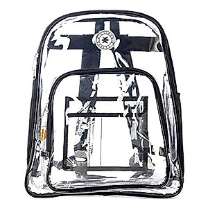 NiceAndGreat Heavy Duty Clear Backpack See Through PVC Stadium Security Transparent Workbag | Black