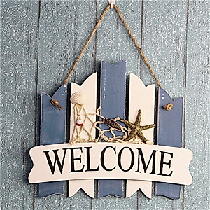 VOSAREA Welcome Wooden Fishing Net Sea Star Hanging Mediterranean Style Nautical Wall Decor Beach Theme Cafe Decoration