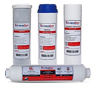 LiquaGen- 4PCS Reverse Osmosis Replacement (RO) Kit | Standard 10 Inch Filters | Home Drinking Water Purifier Kit | Universal Standard Compatibility | Counter Top or Under Sink Water Filter Set