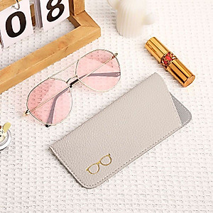 K Luxury Women's Eyeglass Case Leather Soft Holder Pocket Cases Slim Travel Pouch for Sunglasses Eyeglasses Readers (Beige)