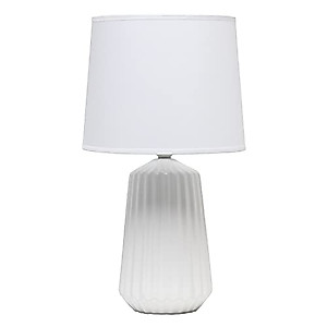 Simple Designs ‎LT1119-OFF Pleated English Ceramic Base Bedside Table Lamp, Off White