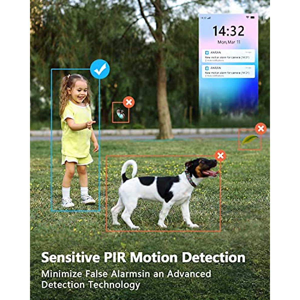 ANRAN Security Cameras Wireless Outdoor with PR 180°, 2K Solar Security Camera Outdoor with Solar Panel, PIR Human Detection, 2-Way Talk, Night Vision, IP65 Waterproof, Compatible with Alexa, S2 White