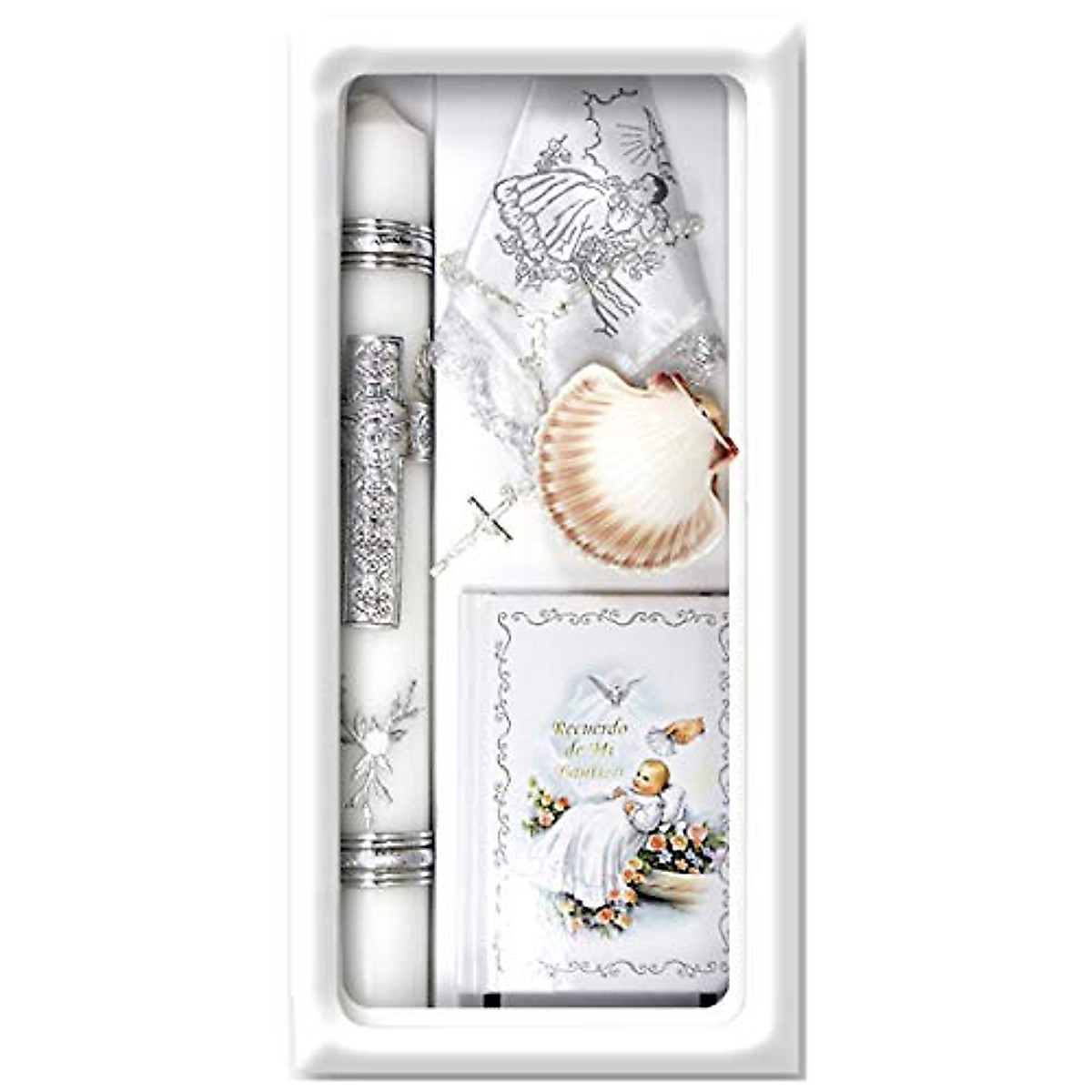 Baptism Candle Set for Boys Girls - Baptism Set Catholic with Candle - Velas para Bautizo de Niño Set Niña (Silver)