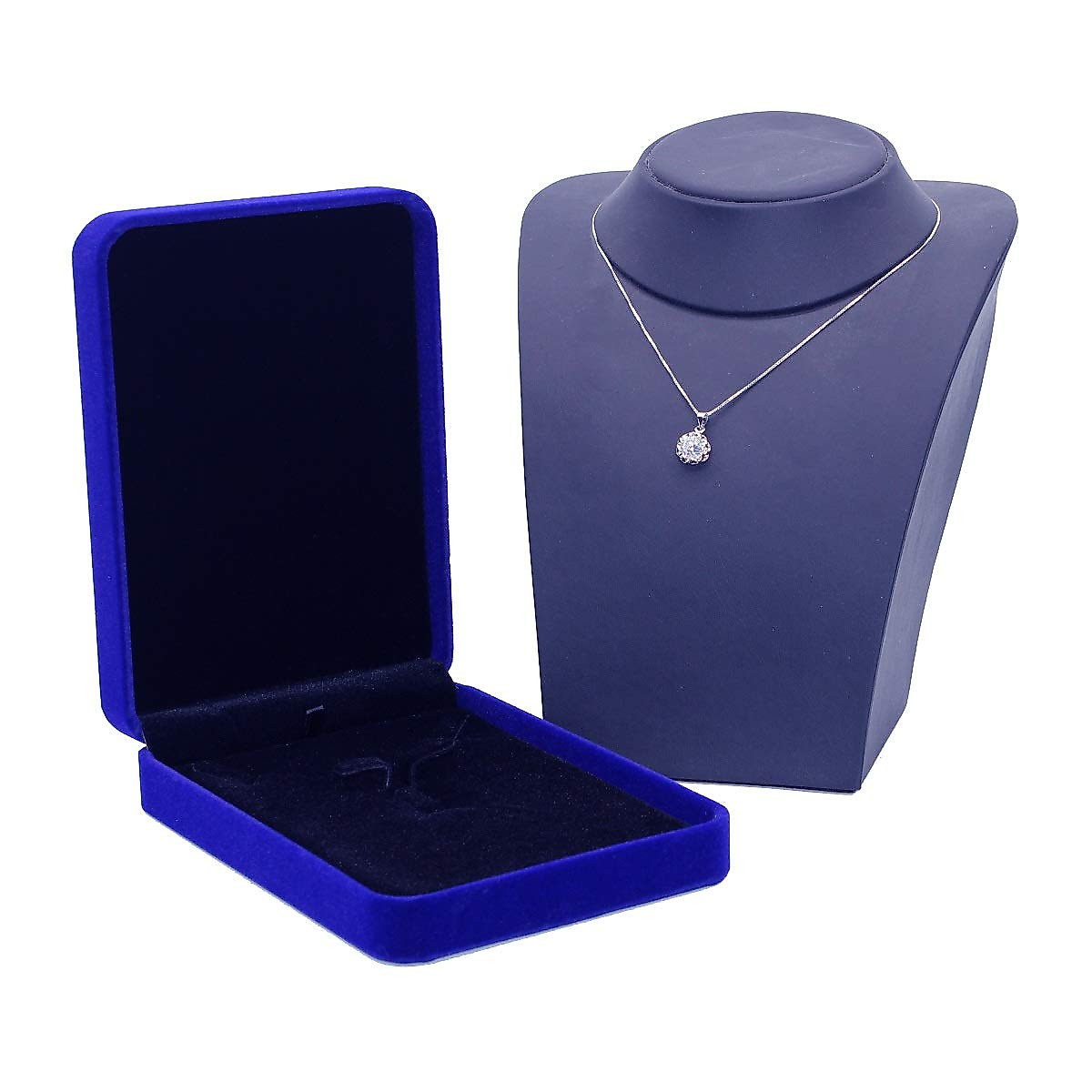 JunningGor Wedding Jewelry Sets Velvet Box Necklace Earring Ring Display Case Storage Holder (Vertical Opening Royal Blue)