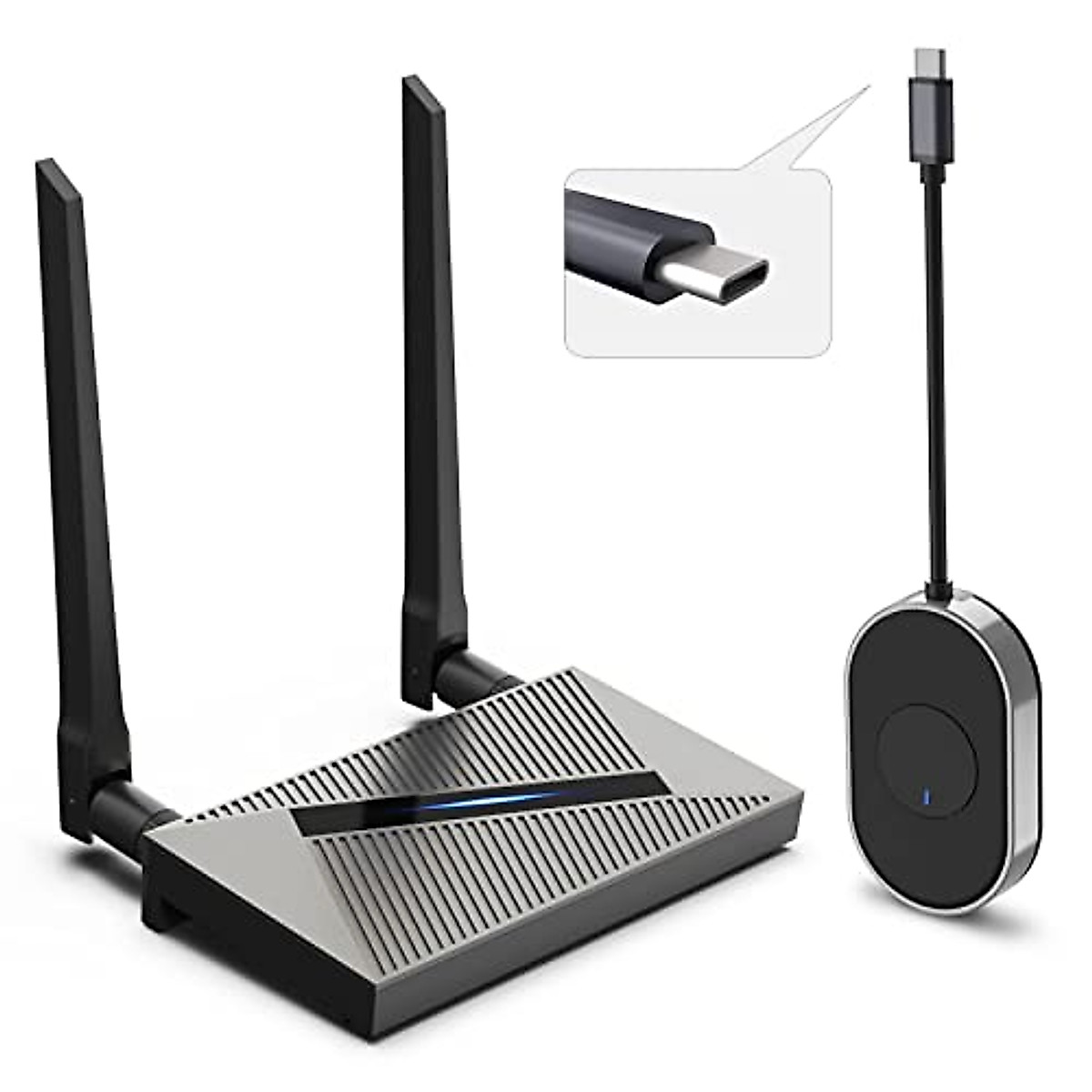 RXZ Wireless USB C Transmitter and HDMI Receiver Kit, Adapter Support 4K@30Hz, Support 2.4/5GHz Player Streaming Video/Audio from USB Type-C Laptop/PC/Phone to HDTV/Projector/Monitor