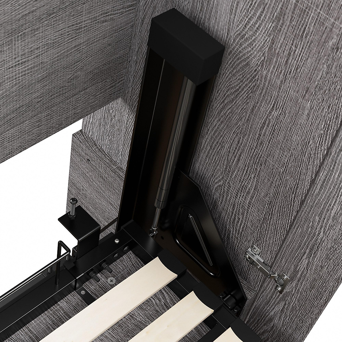 Bestar Orion Queen Murphy Bed with Shelves (87W) in Bark Grey and Graphite, Sleeping Arrangement with Storage