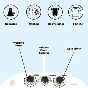 Intexca US Portable Twin Tub Mini Washing Machine w/ Spin and Dryer Function, Compact Design for College Dorms, Apartment, RV’s. Mini laundry Barrel Washer for Baby Clothes, Underwear, Delicates -Black