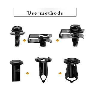 yvshy 35 PCS Car Engine Under Cover Splash Shield Guard Bolts, Bumper Fender Liner Push-Pull Fastening Rivet Clips, Metal U-Clip Retainers Kit, Universal Fastening Accessories for Most Cars (Black)