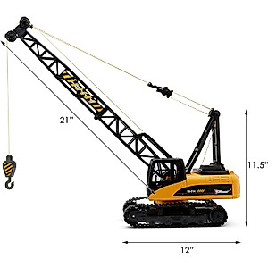 Top Race 15 Channel Remote Control Crane Toy - Battery Powered 1:14 Scale RC Construction Vehicles with Heavy Metal Hook - Crane Truck for Kids 8-12 - Full Functional RC Crane with 2.4GHz Remote