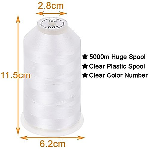 New brothread - Single Huge Spool 5000M Each Polyester Embroidery Machine Thread 40WT for Commercial and Domestic Machines - White