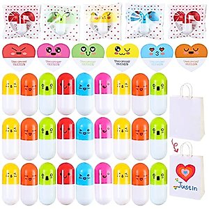 DOBKDTUYS 28pack Valentines Cards for Kids Classroom With Retractable Vitamin Pens, Funny Pens Valentines Day Gifts Exchange Gifts for Kids Classroom Party Favors Carnival Prizes Stocking Stuffers
