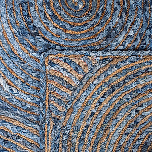 SAFAVIEH Cape Cod Collection 4' x 6' Blue/Natural CAP203M Handmade Boho Braided Circles Jute & Cotton Entryway Living Room Foyer Bedroom Accent Rug