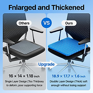 Gel Seat Cushion, Cooling seat Cushion Thick Big Breathable Honeycomb Design Absorbs Pressure Points Seat Cushion with Non-Slip Cover Gel Cushion for Office Chair Home Car seat Cushion for Wheelchair
