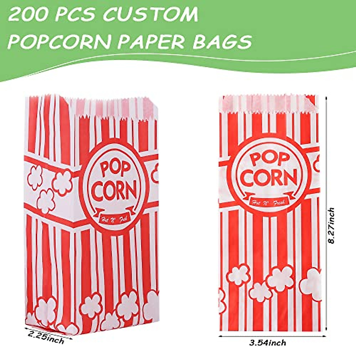 202 PCS Popcorn Machine Supplies Set - Aluminum Popcorn Scoop and Salt Shaker with Handle - 1 Oz Popcorn Bags Bulk (200 Count) for Theater Tools Supplies