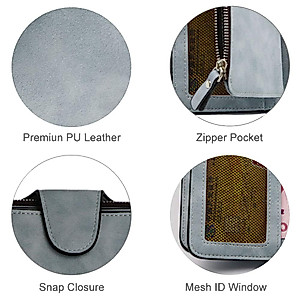 Women's Long Leather Wallet RFID Blocking Cash ID Credit Card Holder for Women Ladies Soft Clutch Wallet with Zipper Coin Pocket Fashion Purse (Light Blue)