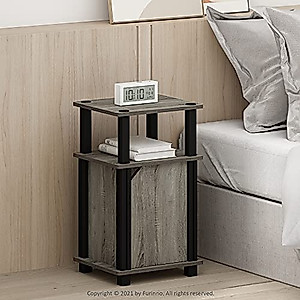 Furinno Brahms 3-Tier End Side Sofa Table/Nighstand with Door, 2-Pack, French Oak/Black