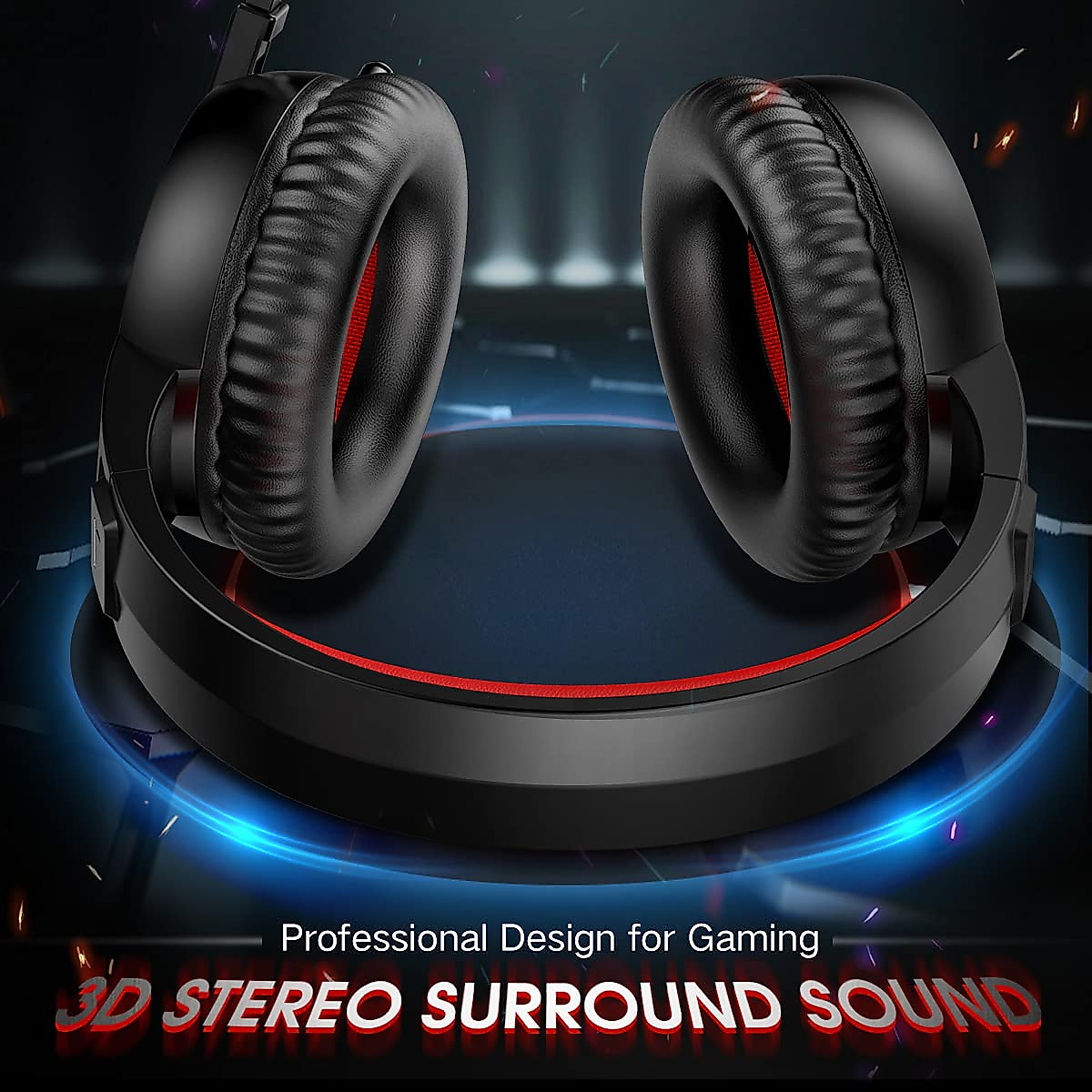 Gaming Headsets for Xbox One PC PS4 PS5 - Computer Over Ear Headphones with Noise Cancelling Mic & Stereo Sound for Nintendo Switch - Red