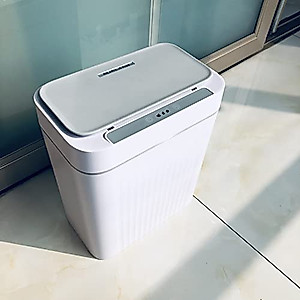 BURLAND 2.1 Gallon Automatic Bathroom Trash Can with Lid, Smart Bathroom Home Electric Trash Cans with Gray Lid, Slim Plastic Narrow Garbage Can, Gray Lid