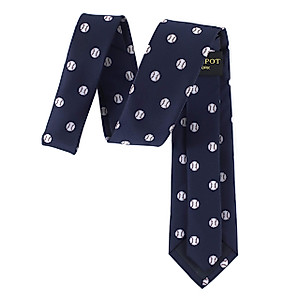 MENDEPOT Sports Baseball Necktie With Box White Baseball Ball Navy Tie