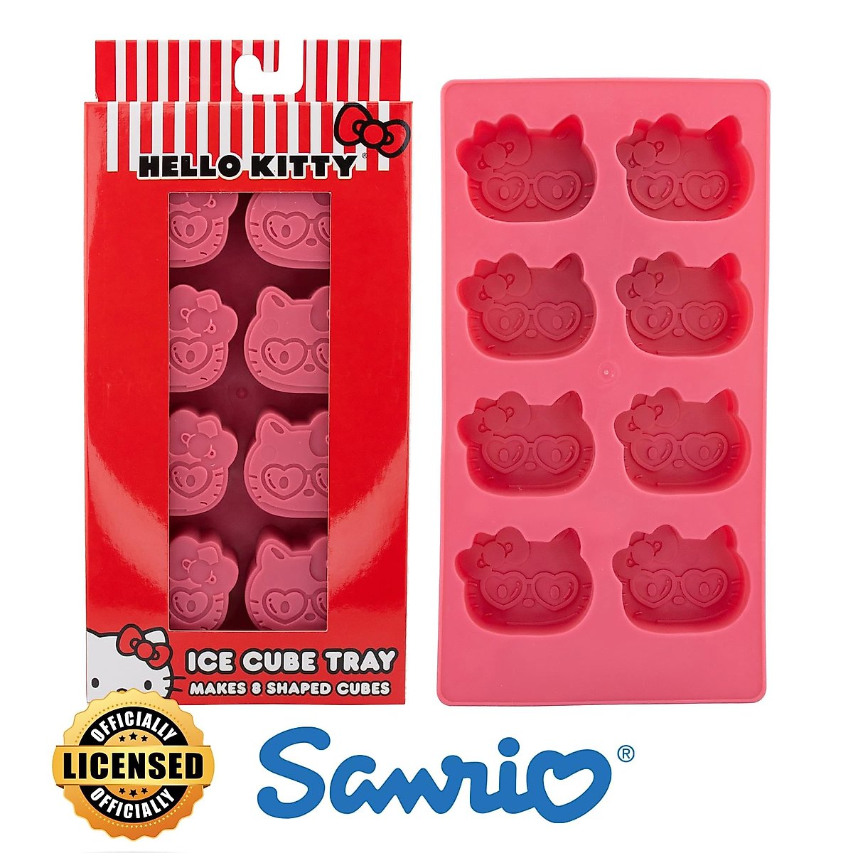Sanrio Hello Kitty Hearts Flexible Silicone Ice Cube Tray In Character Shapes | Reusable Ice Mold For Freezer | Makes 8 Cubes