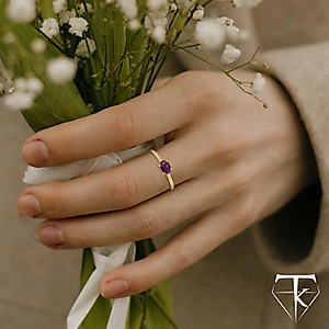 Takar Solid 10k Gold Solitaire Oval Shaped Genuine Birthstone Ring, Thin Stackable Gold Ring Band For Women, Oval Gemstone Rings, Birthday Gold Jewelry Gift for Her MADE IN USA.