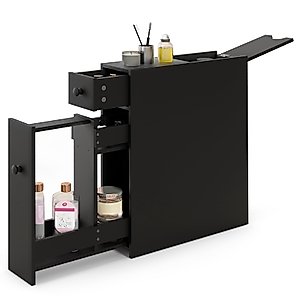 DORTALA Free Standing Bathroom Floor Storage Cabinet w/Drawer Double Door, Kitchen Cupboard, Wooden Entryway Storage Cabinet, 24" x 12" x 31.5"(L x W x H), Black