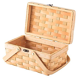 Vintiquewise Small Woodchip Picnic Basket with Cover and Folding Handles
