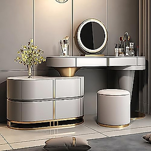 ZGNBSD Luxury Vanity Table Set - Makeup Table with Drawers,Stool & Smart Mirror,Solid Wood Bedroom Vanity | for Her