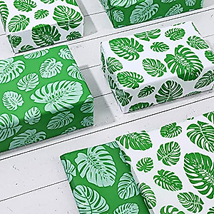 Whaline Tropical Palm Leaves Tissue Paper Folded Flat Green White Gift Wrapping Paper Art Paper for Spring Summer DIY Gift Packing Party Favor Holiday Paper Flower Craft Making, 14 x 20Inch, 90Sheet