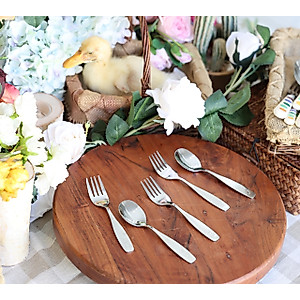 ANNOVA Kids Silverware 6 Pieces Children's Safe Flatware Set Stainless Steel - 3 x Forks, 3 x Children Tablespoons, Toddler Utensils, Metal Cutlery Set for LunchBox (Engraved Dog Bunny)