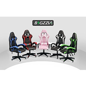 Bigzzia Pink Gaming Chair, Reclining High Back PU Leather Office Desk Chair with Headrest and Lumbar Support, Adjustable Swivel Rolling Video Game Chairs Ergonomic Racing Computer Chair
