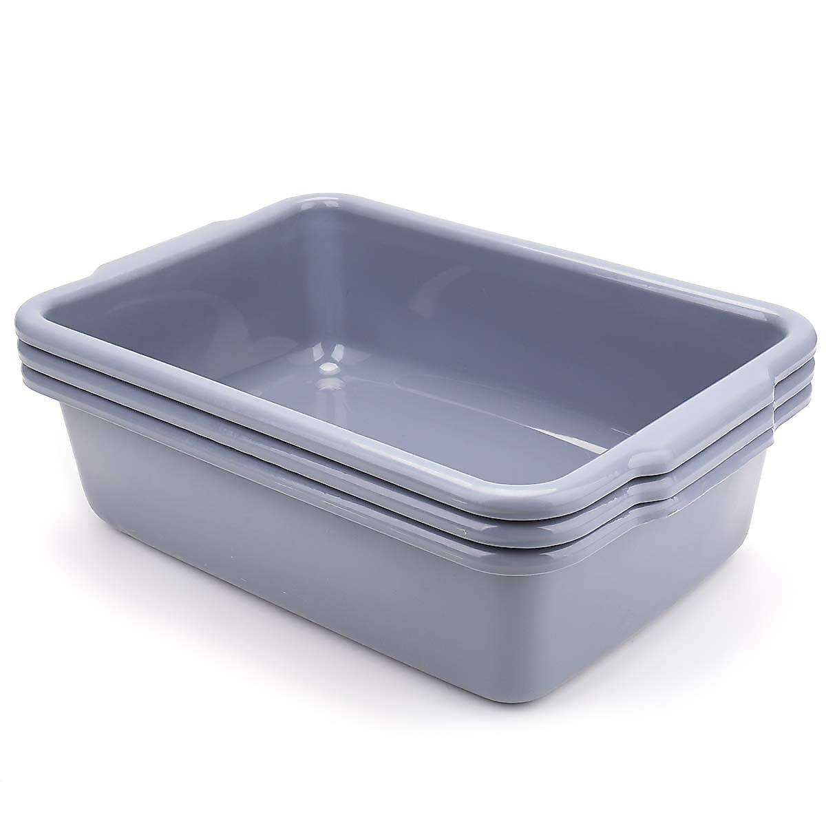 Bekith 3 Pack Plastic Dish Tubs, 13L Commercial Bus Box Wash Tub Basin Tote Box, Grey