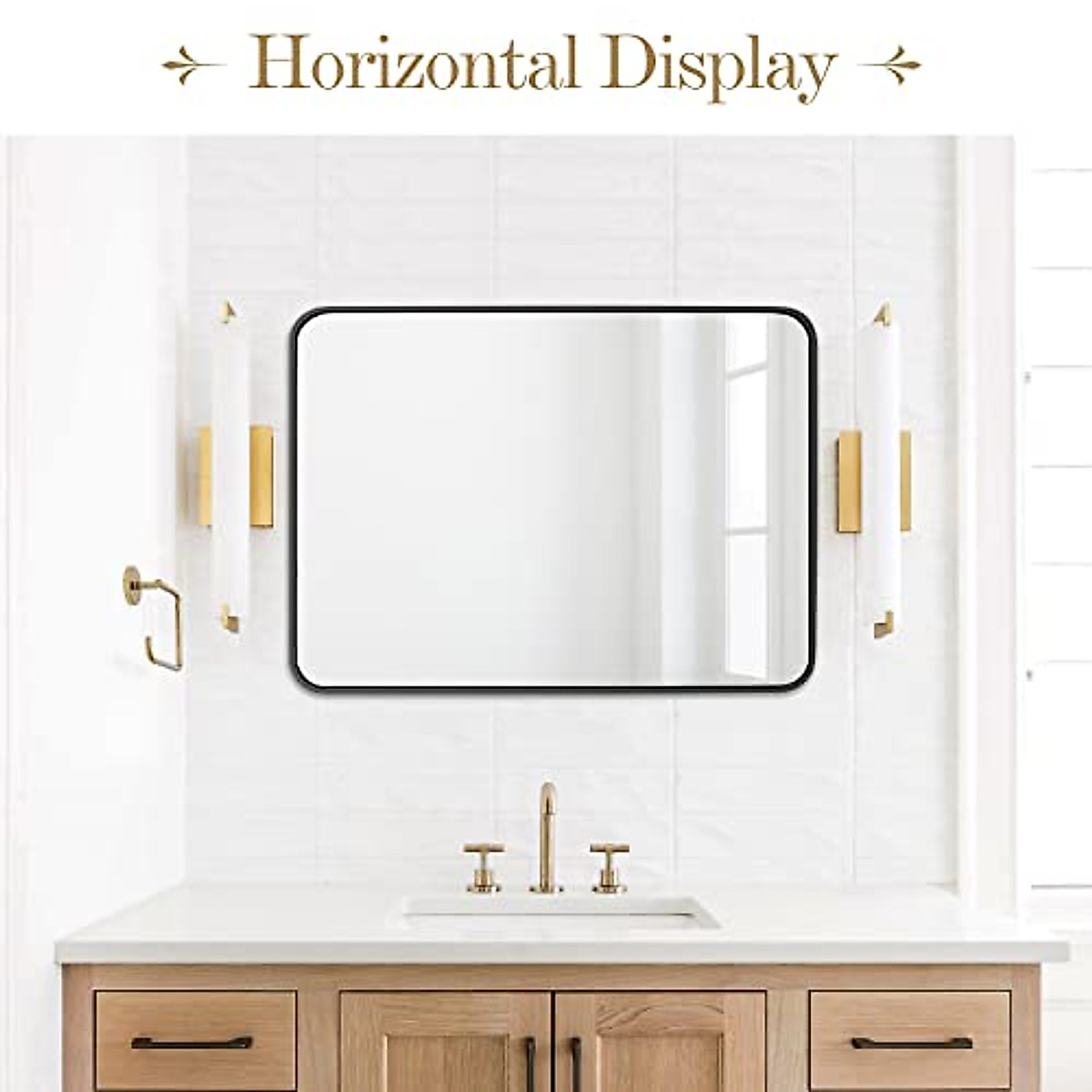 Modern 24"x36" Black Bathroom Mirrors for Wall, Framed Rectangle Mirror with Rounded Corner, Metal Black Mirror for Bathroom Vertical or Horizontal Hang, Black Wall Mirrors for Vanity, Restroom