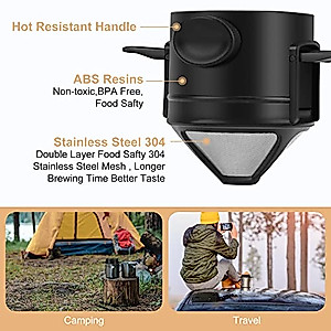 ACPhooo Pour Over Coffee Maker,Portable Stainless Steel Reusable Coffee Filter, Mini Collapsible Paperless Single Serve 1-2 Cup Coffee Dripper Cup Easy To Clean For Travel Camping Offices Backpacking