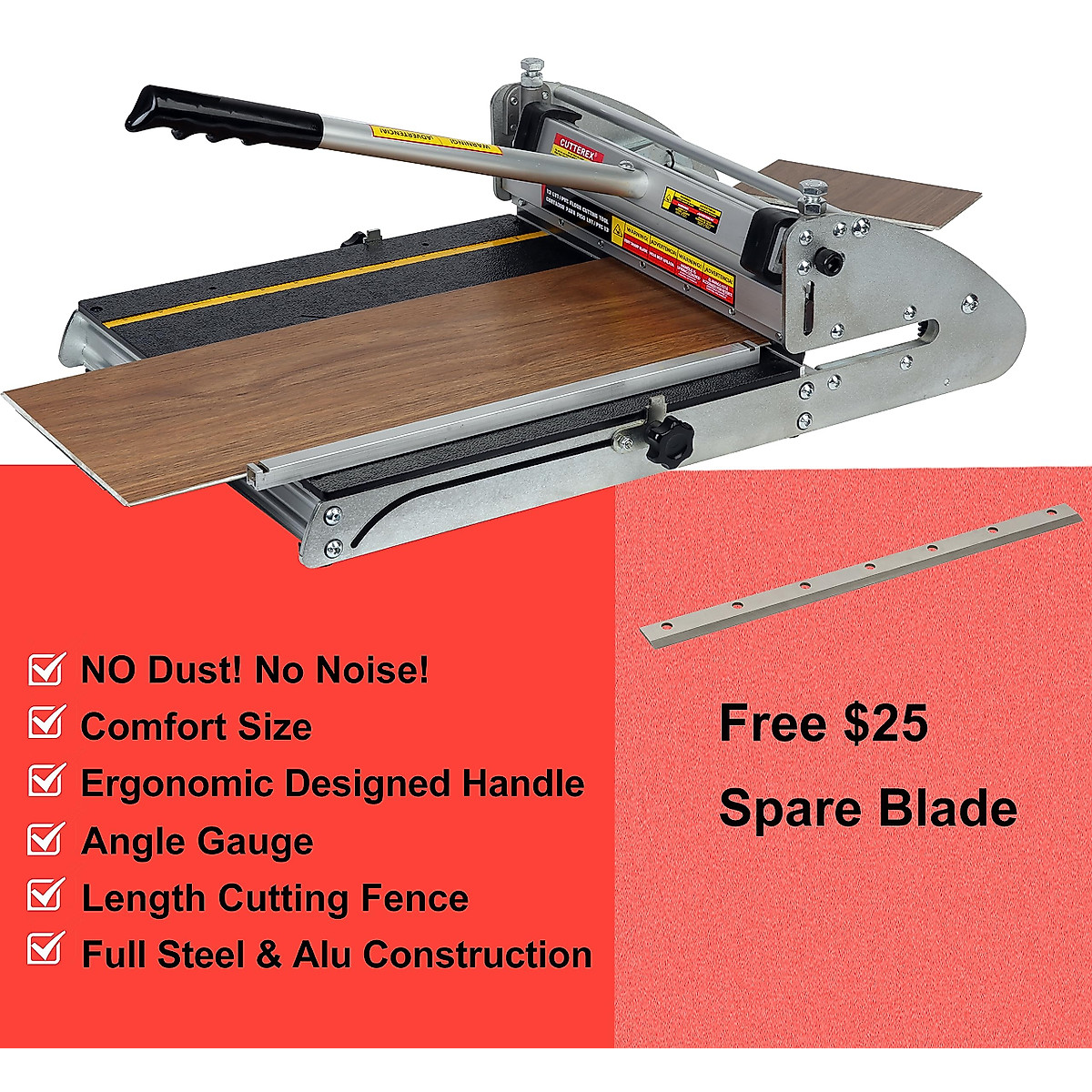 CUTTEREX 13" Free 360° Vinyl Laminate Floor Cutter for VCT, LVT, SPC, PVC, WPC, Rubber Floor and Rigid Core Vinyl Plank, 1 PC Free Spare Blade