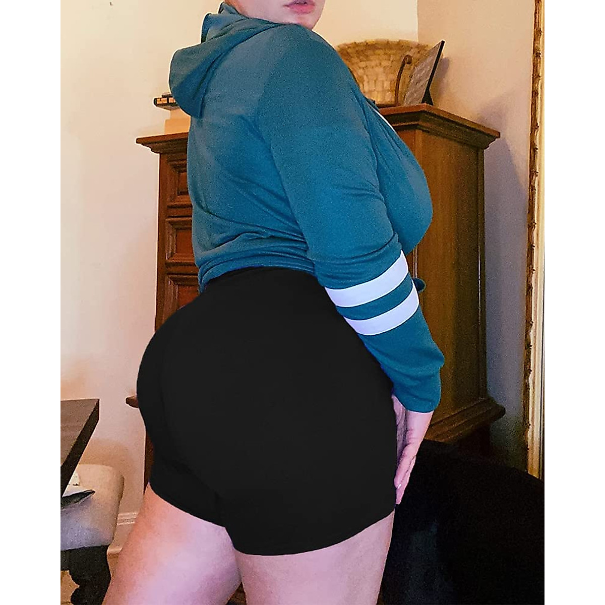 Aurgelmir Women's Workout Shorts High Waist Booty Gym Yoga Pants Butt Lifting Sports Leggings Basic Biker Shorts (Black,Small)